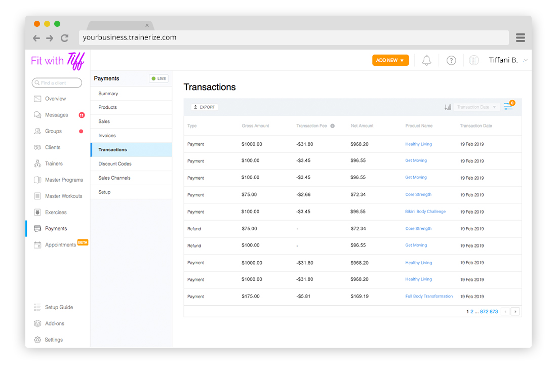 TransactionsScreen • Fitness Business Blog